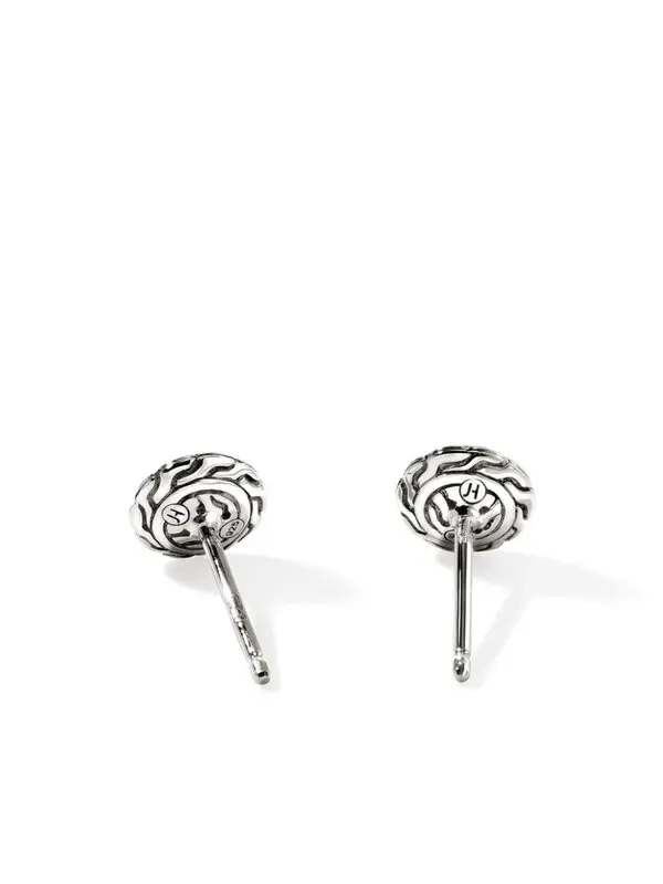 John Hardy Carved Chain Sapphire Stud Earrings - Silver