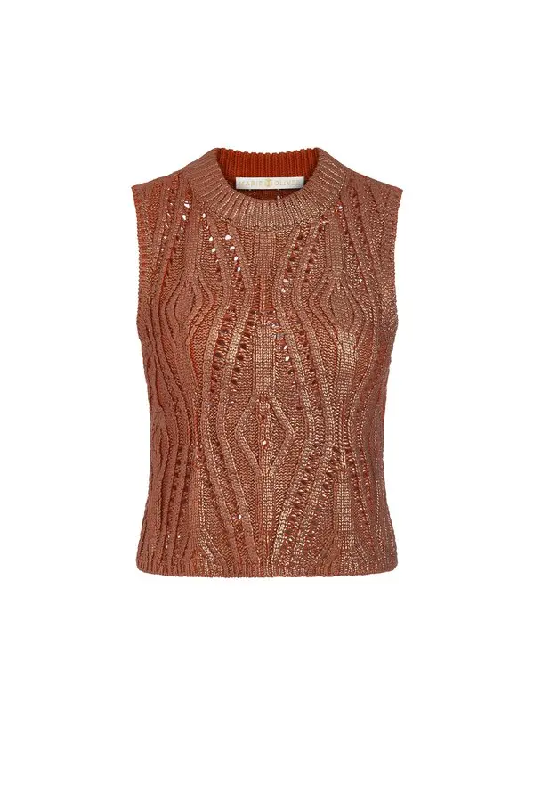 MARIE OLIVER Mcguire Metallic Knit Top - Copper