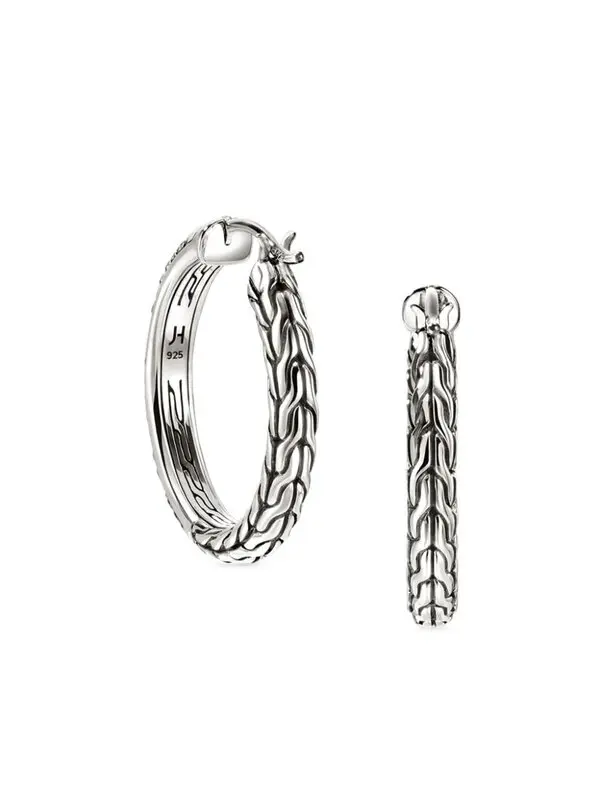 John Hardy Jh Essentials Diamond Hoop Earrings - Silver