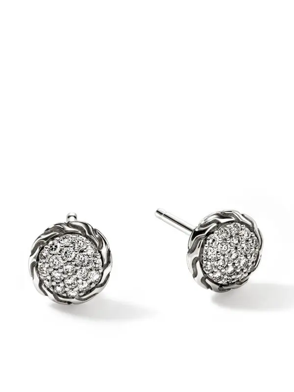 John Hardy Carved Chain Diamond Stud Earrings - Silver