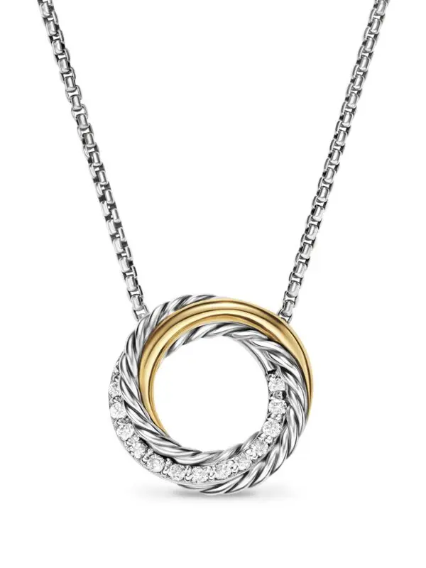 David Yurman 18kt Yellow Gold And Sterling Diamond Crossover Pendant Necklace - Silver