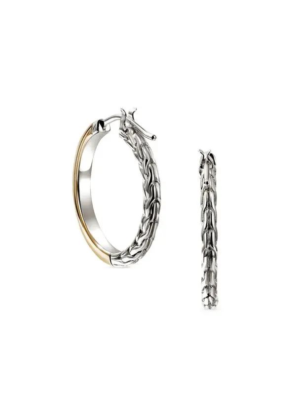 John Hardy 14kt Gold Essential Hoop Earrings - Silver