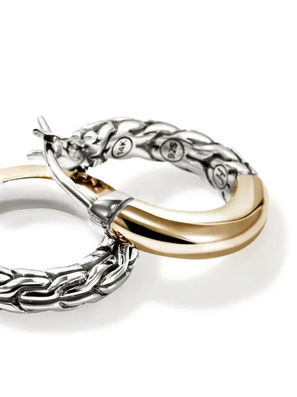 John Hardy 14kt Yellow Essential Crossover Diamond Hoop Earrings - Gold