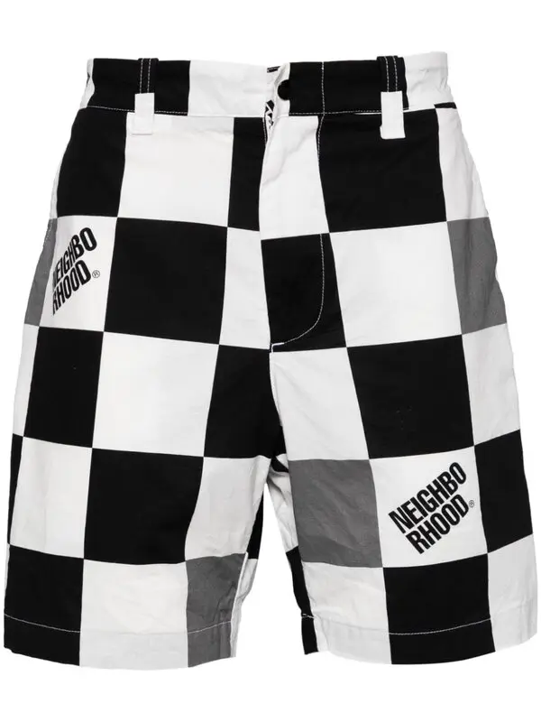 NEIGHBORHOOD Gingham Logo Print Shorts - Black