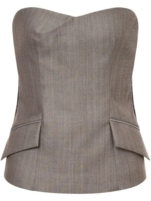 Alberta Ferretti Wool Tweed Bustier Top