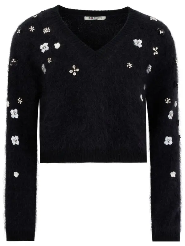 Ports 1961 Mohair-blend V-neck Sweater - Black