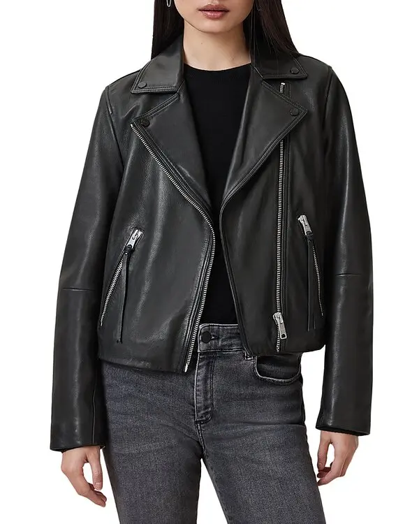 ALLSAINTS Dalby Slim Fit Leather Biker Jacket - Black/silver