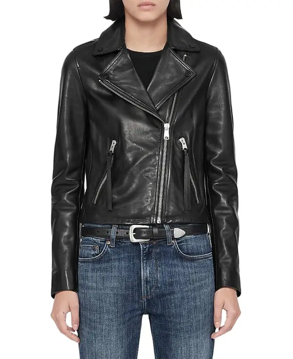 ALLSAINTS Dalby Slim Fit Leather Biker Jacket - Black/silver