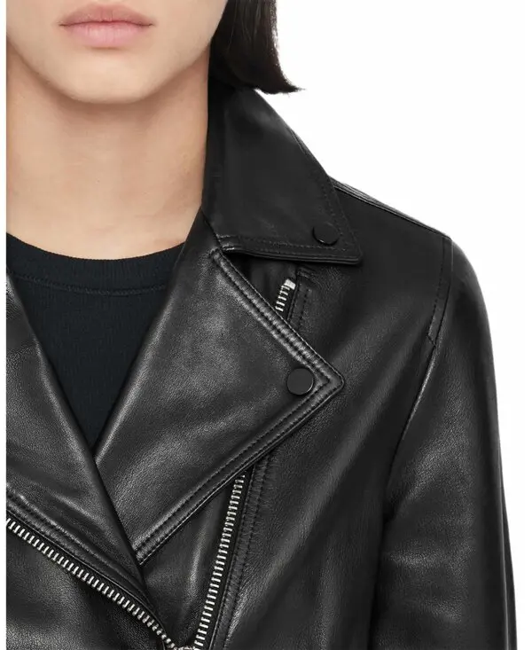 ALLSAINTS Dalby Slim Fit Leather Biker Jacket - Black/silver