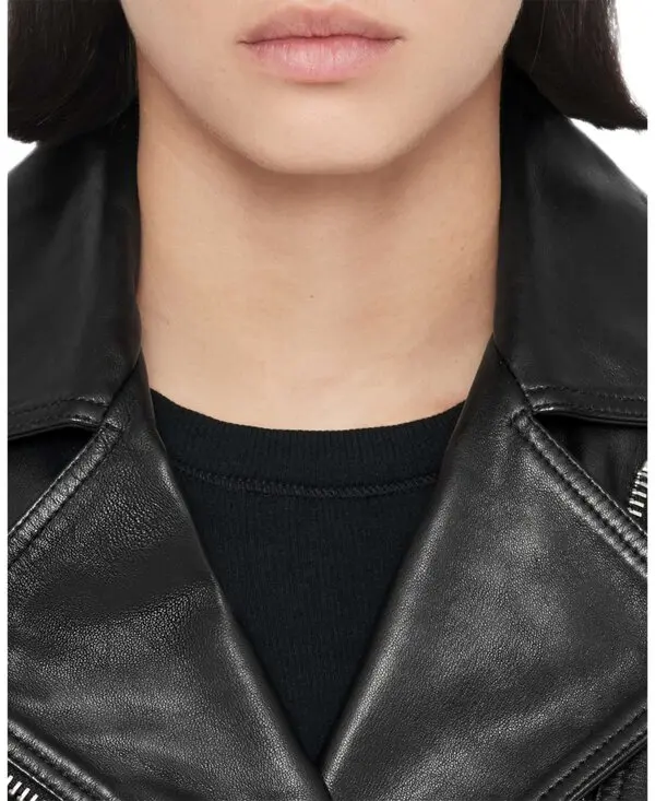ALLSAINTS Dalby Slim Fit Leather Biker Jacket - Black/silver
