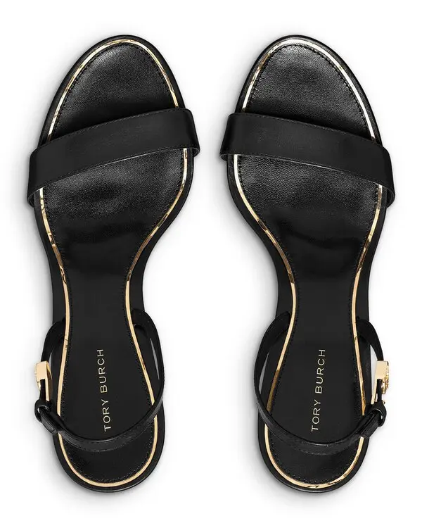 Tory Burch Double T Buckle Heel Sandals - Perfect Black