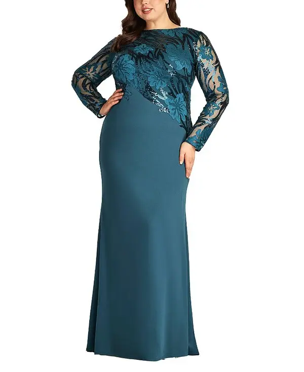 Tadashi Shoji Juanita Sequin-Embellished Gown Plus Size - Navy |  Editorialist