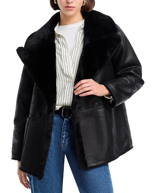 Aqua Faux Suede Double Breasted Jacket Exclusive - Black