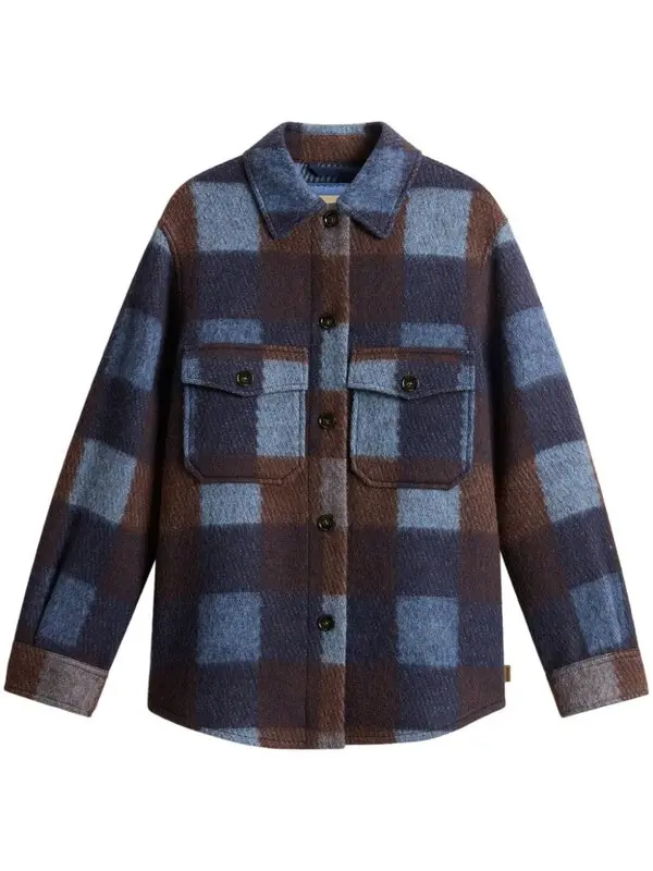 Woolrich Check Pattern Wool Over Shirt - Blue