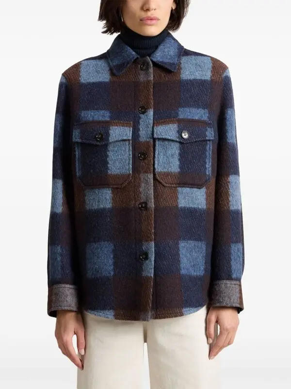 Woolrich Check Pattern Wool Over Shirt - Blue