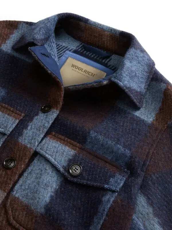 Woolrich Check Pattern Wool Over Shirt - Blue