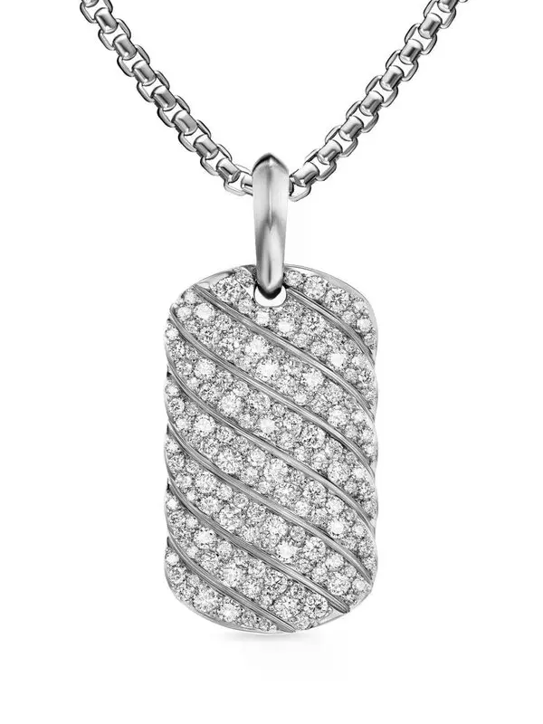 David Yurman Sterling Sculpted Cable Diamond Tag - Silver