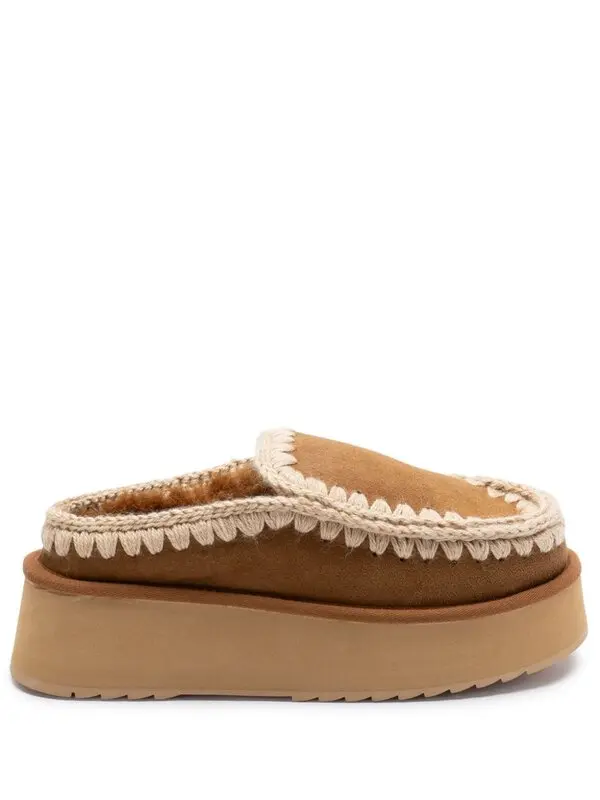 Mou Sheepskin Lined Suede Slippers - Brown