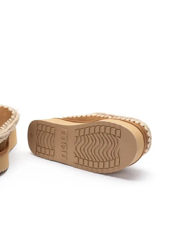 Mou Sheepskin Lined Suede Slippers - Brown