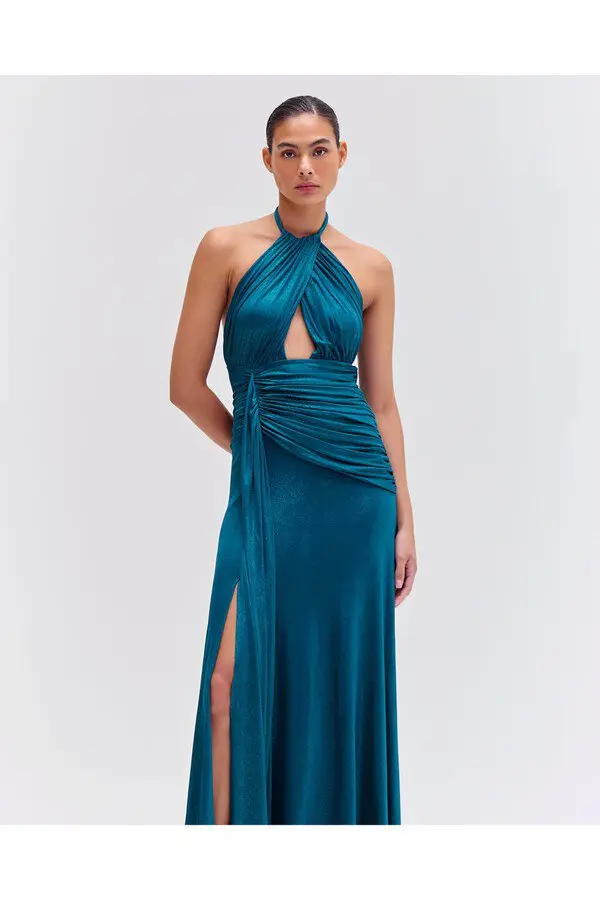 green emerald velvet dress CHIFFON DAYDREAM PLUNGE GOWN main image 0