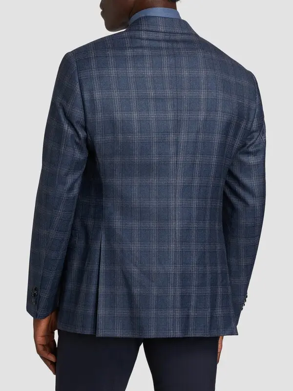 Giorgio Armani Windowpane Plaid Wool Jacket - Navy Tan
