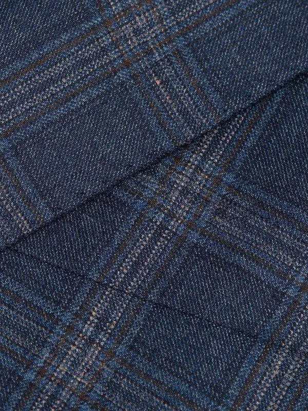 Giorgio Armani Windowpane Plaid Wool Jacket - Navy Tan