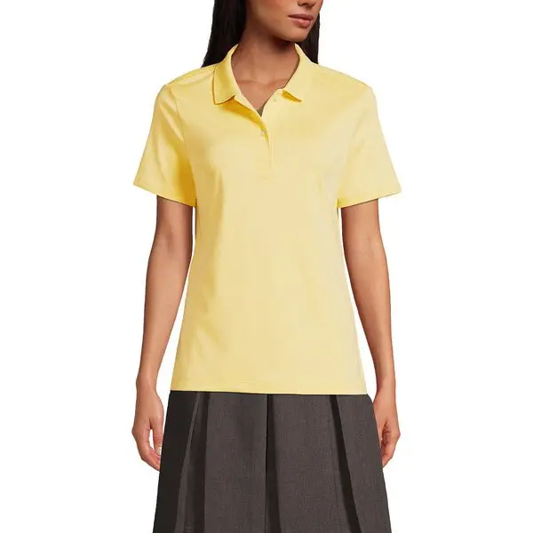 LANDS' END School Uniform Short Sleeve Feminine Fit Interlock Polo Shirt - Maize