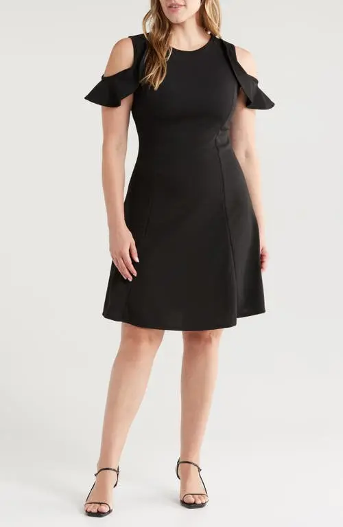 24SEVEN COMFORT APPAREL Ruffle Cold Shoulder A-line Dress