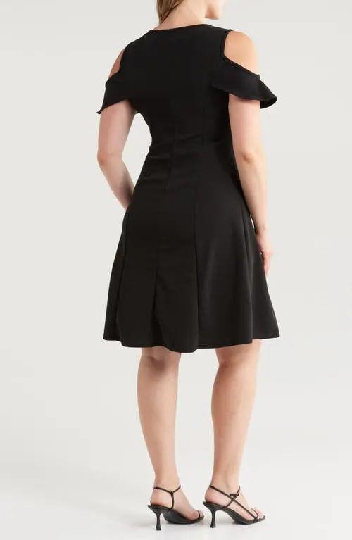 24SEVEN COMFORT APPAREL Ruffle Cold Shoulder A-line Dress