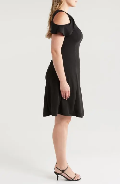 24SEVEN COMFORT APPAREL Ruffle Cold Shoulder A-line Dress