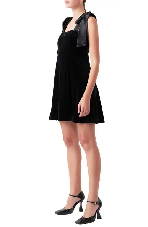 Endless Rose Tie Shoulder Velvet Minidress - Black