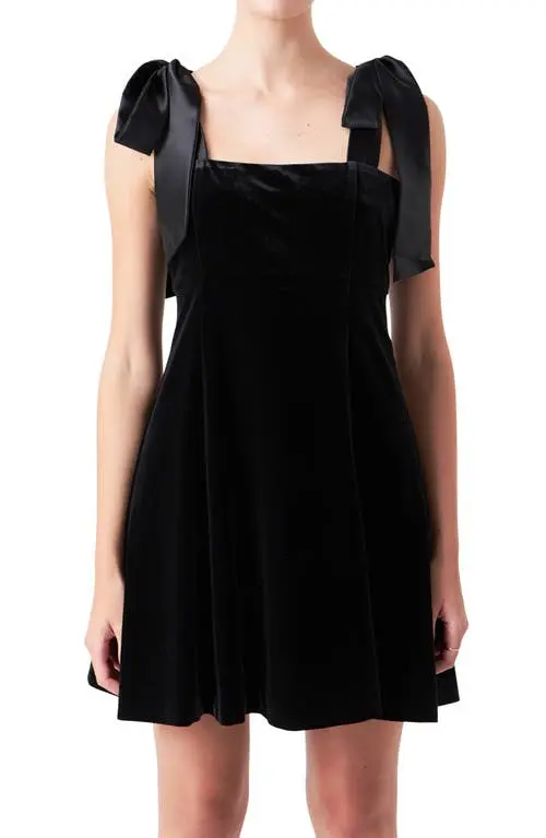 Endless Rose Tie Shoulder Velvet Minidress - Black