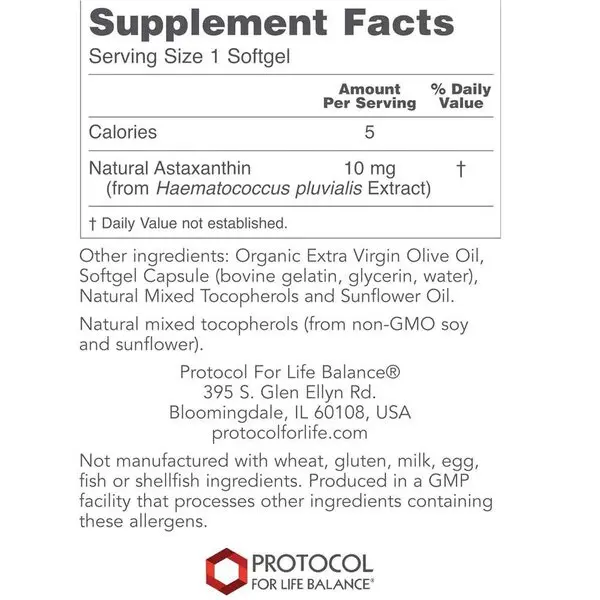 PROTOCOL FOR LIFE BALANCE Protocol Astaxanthin 10mg 60 Softgels