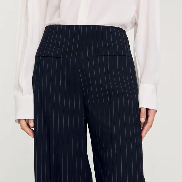 Sandro Striped Wide-leg Trousers - Black