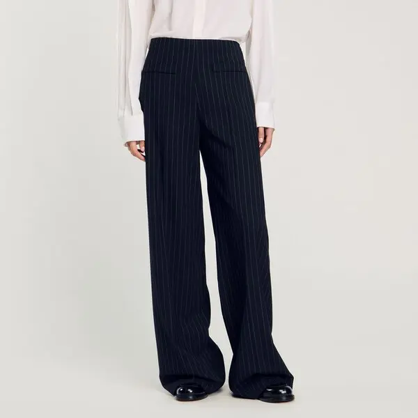 Sandro Striped Wide-leg Trousers - Black