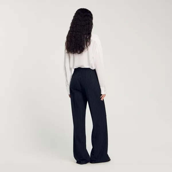 Sandro Striped Wide-leg Trousers - Black