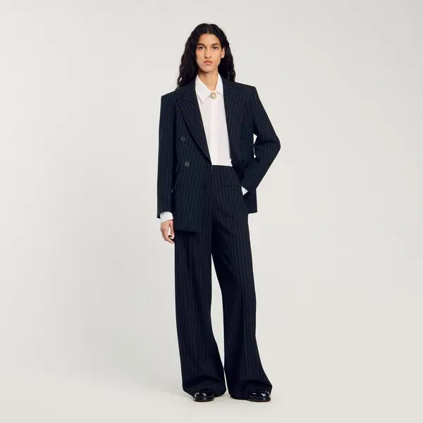 Sandro Striped Wide-leg Trousers - Black