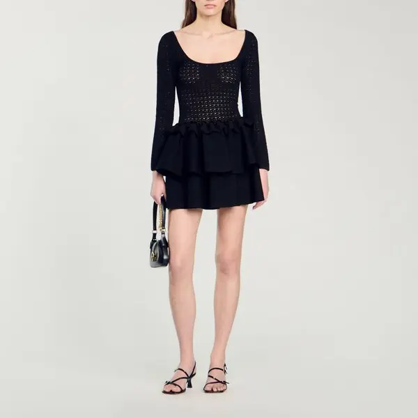 Sandro Ruffled Layered-effect Dress - Black
