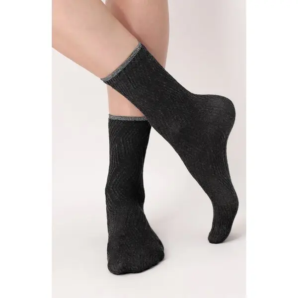 Oroblu Assorted Jacquard Crew Socks 2 Pack - Anthracite/grey