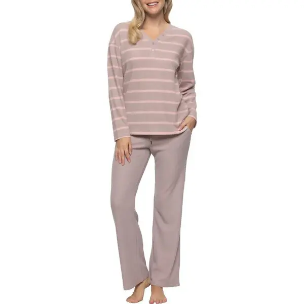 Felina Jolie Thermal Knit Henley Pajamas - Purple Dove