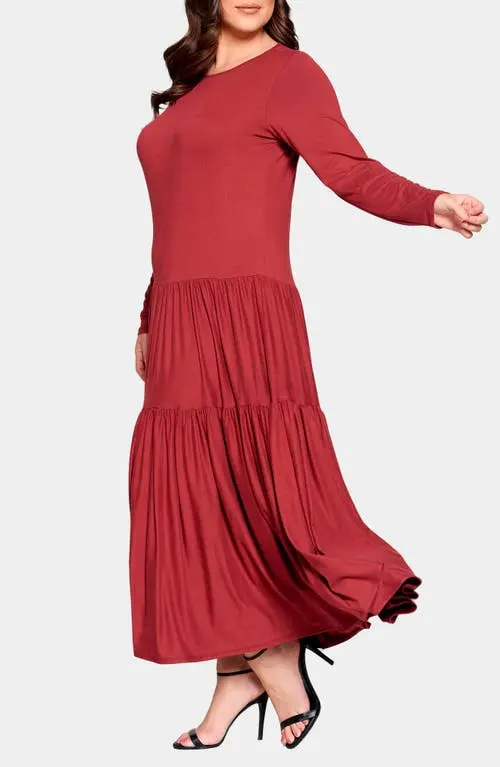 L I V D Long Sleeve Maxi Dress - Marsala