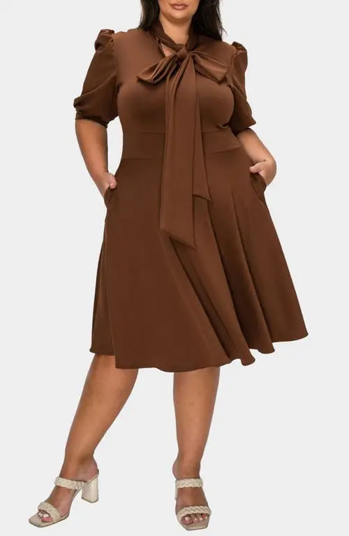 L I V D Carina Fit & Flare Midi Dress - Brown