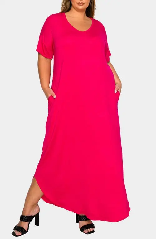 L I V D Short Sleeve Jersey Maxi Dress - Fuchsia