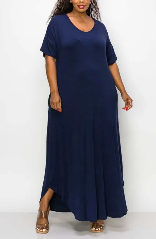 L I V D Short Sleeve Jersey Maxi Dress - Navy | Editorialist