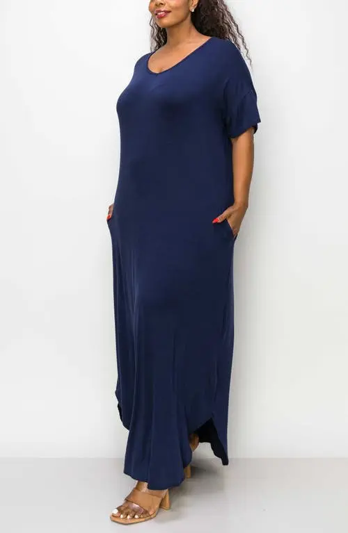L I V D Short Sleeve Jersey Maxi Dress - Navy | Editorialist