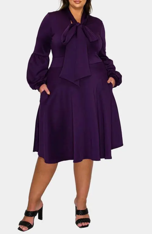 L I V D Bekah Fit & Flare Dress - Dark Eggplant