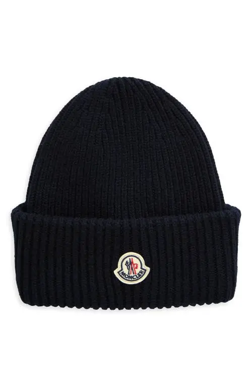 Moncler Virgin Wool And Cashmere Beanie - Navy Blue