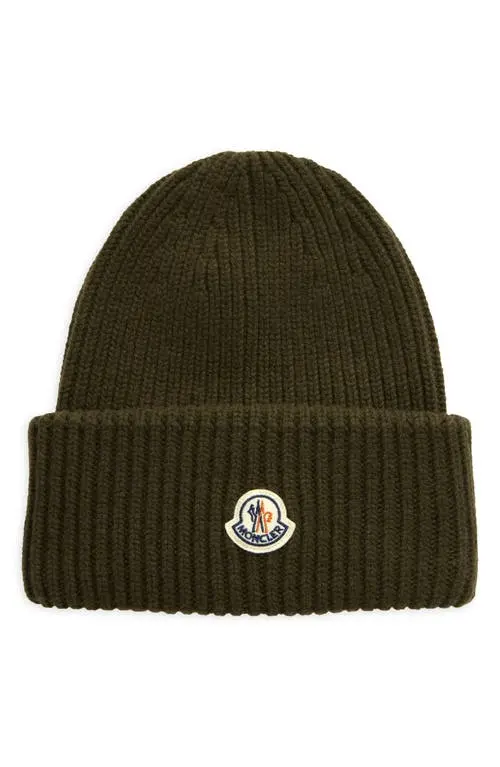 Moncler Virgin Wool And Cashmere Beanie - Olive Green