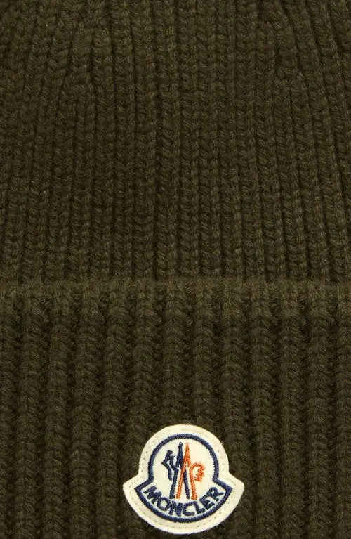 Moncler Virgin Wool And Cashmere Beanie - Olive Green