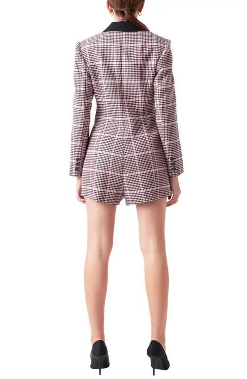 Endless Rose Houndstooth Check Long Sleeve Romper